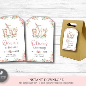 Woodland Animals Gift Tags, INSTANT DOWNLOAD, Boho Thank You Tags, 1st ...