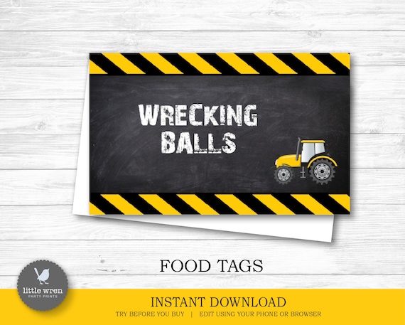 Construction Party Food Labels INSTANT DOWNLOAD Food Tags | Etsy