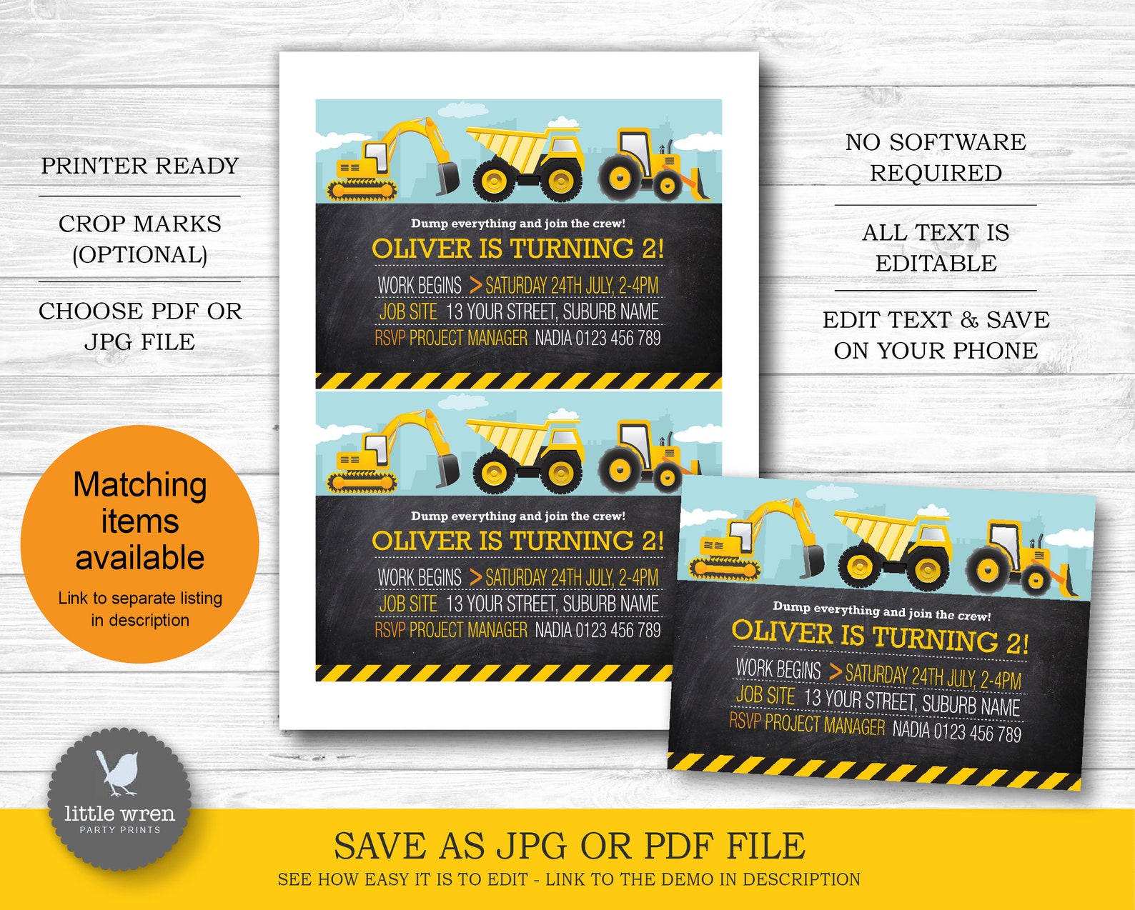 Construction Invitation INSTANT DOWNLOAD Construction | Etsy