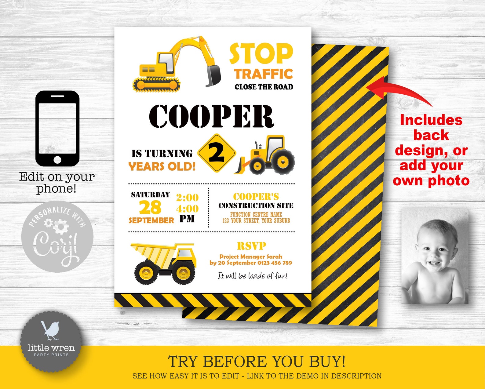 Construction Party Invitation INSTANT DOWNLOAD Invite | Etsy