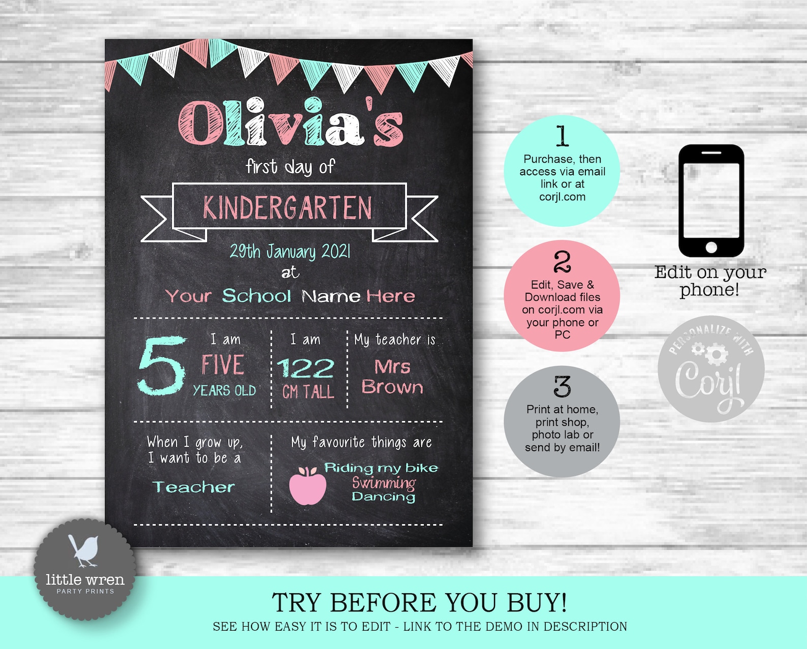 Back to School Poster, INSTANT DOWNLOAD, First Day of School ...