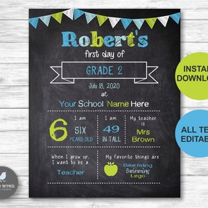 Back to School Poster, INSTANT DOWNLOAD, First Day of School ...