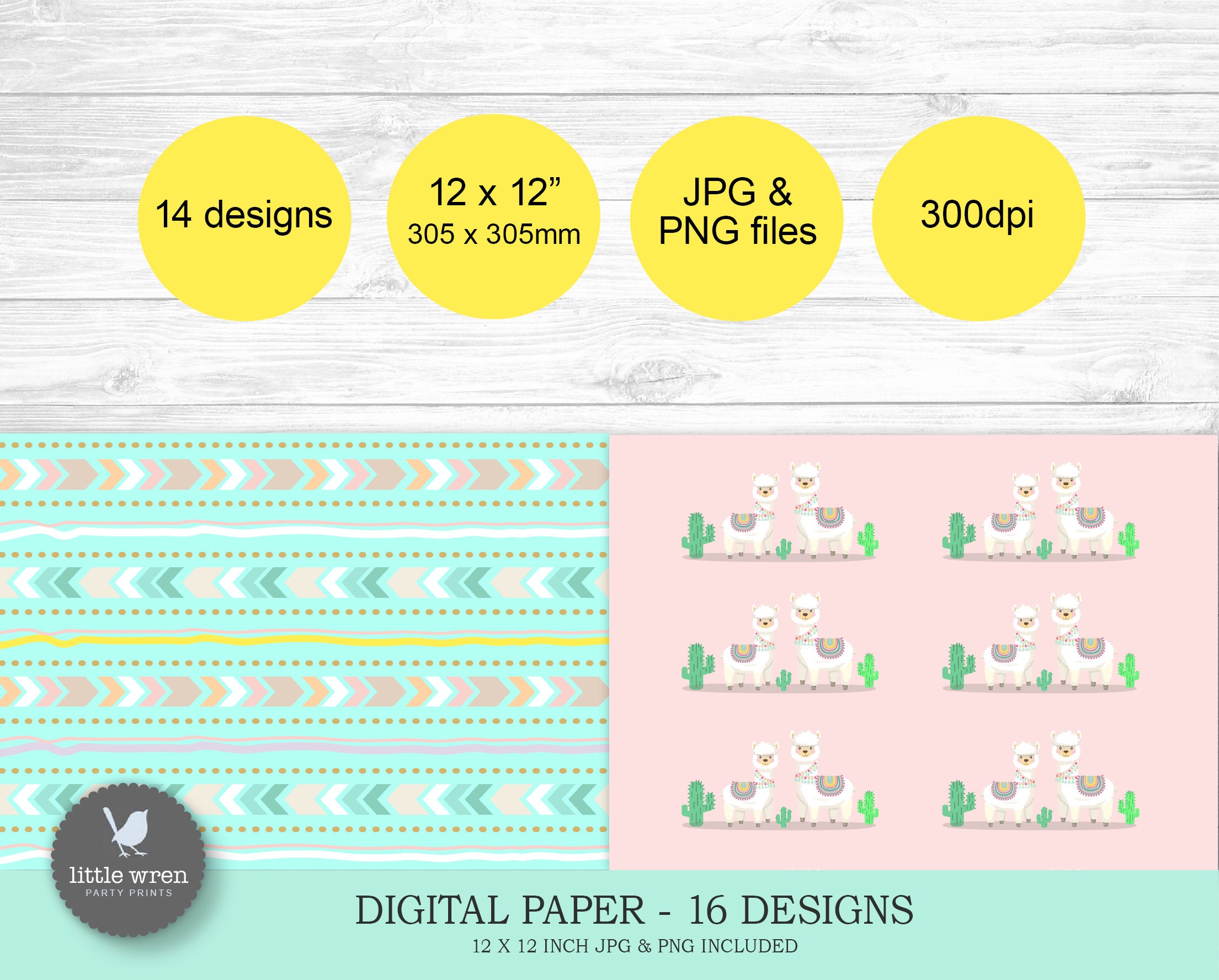Llama Digital Paper INSTANT DOWNLOAD Cactus Fiesta Alpaca - Etsy