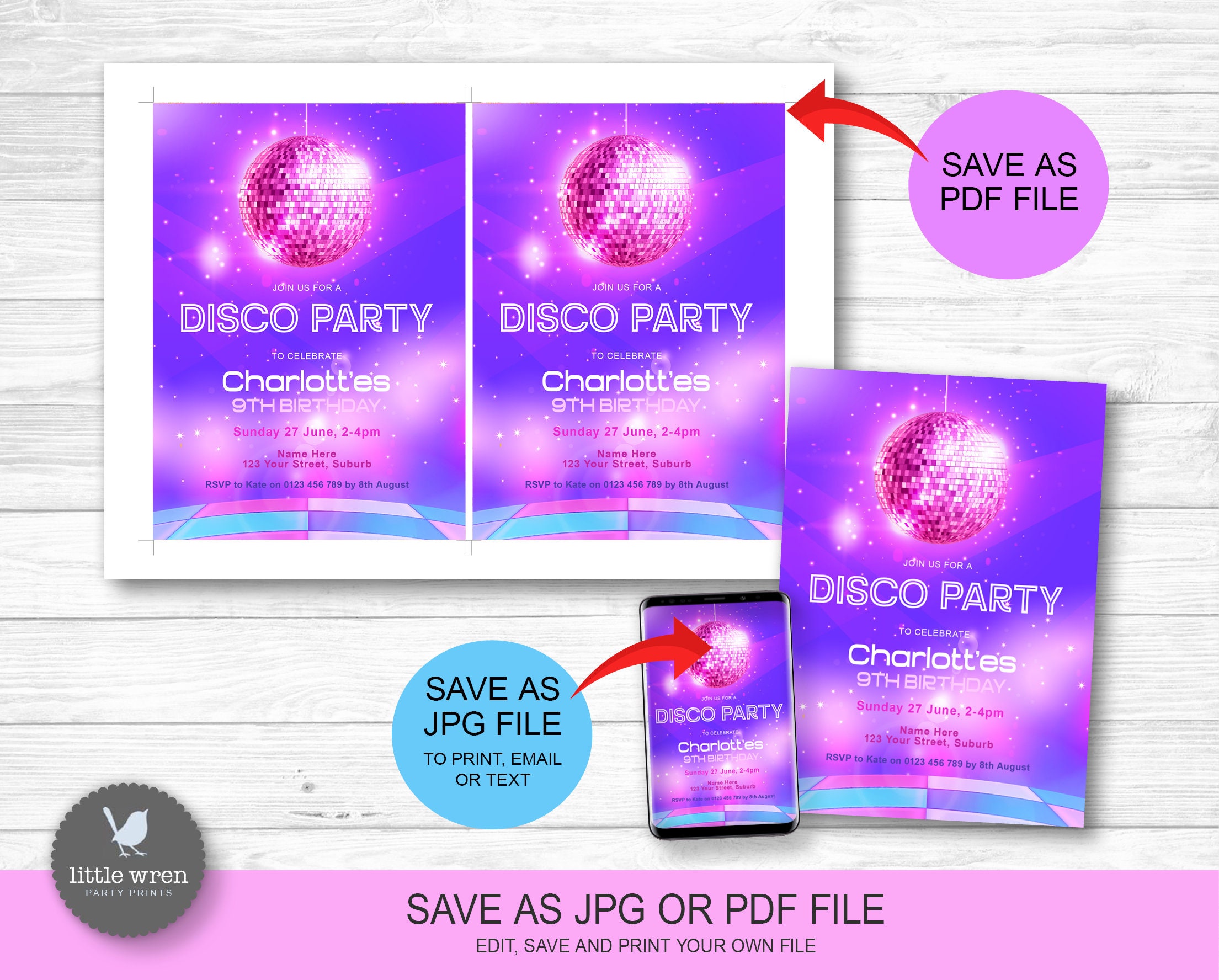Disco Invitation, INSTANT DOWNLOAD, Disco Birthday, Party Decorations ...