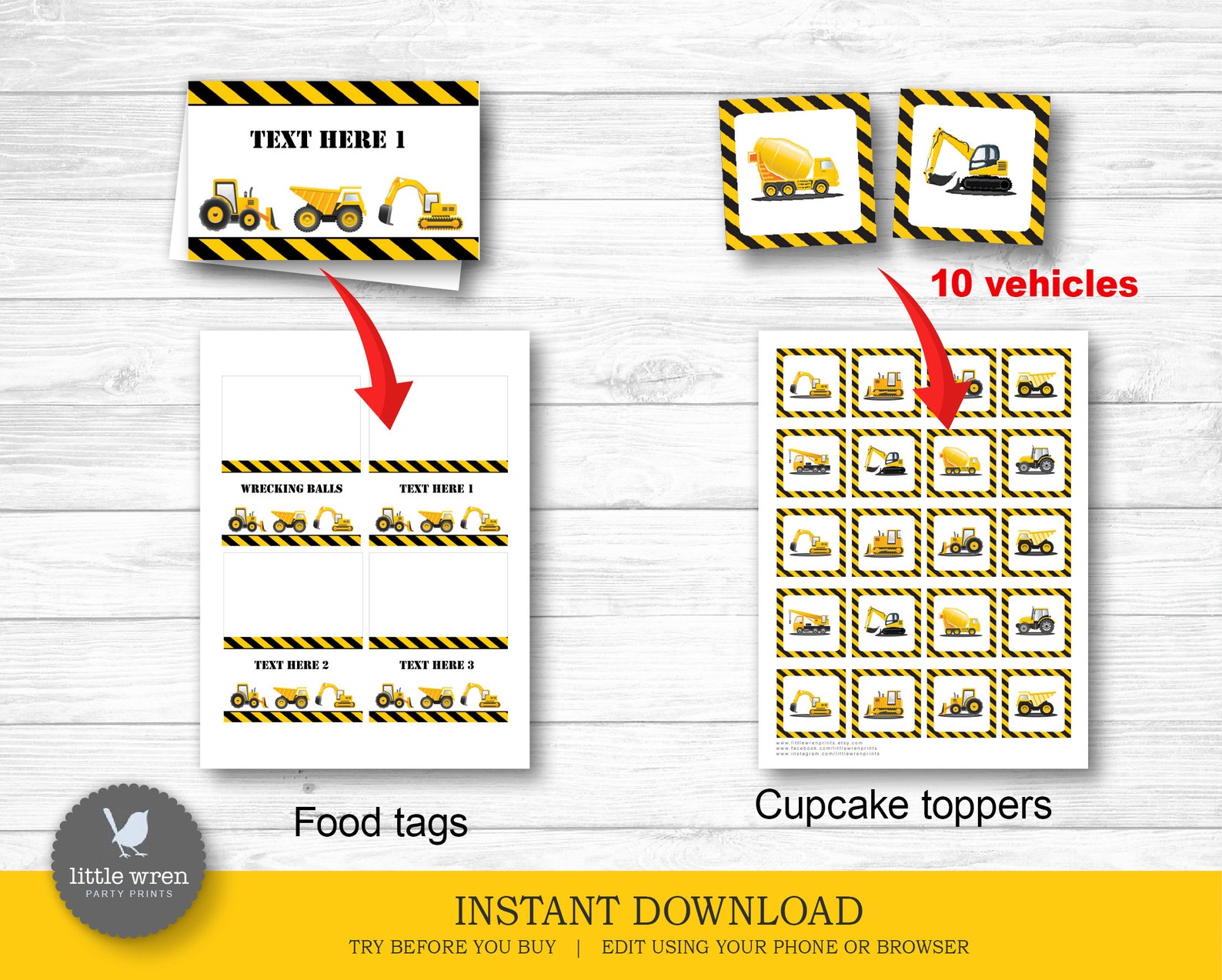 Construction Party Food Labels, INSTANT DOWNLOAD, Food Tags, Printable ...