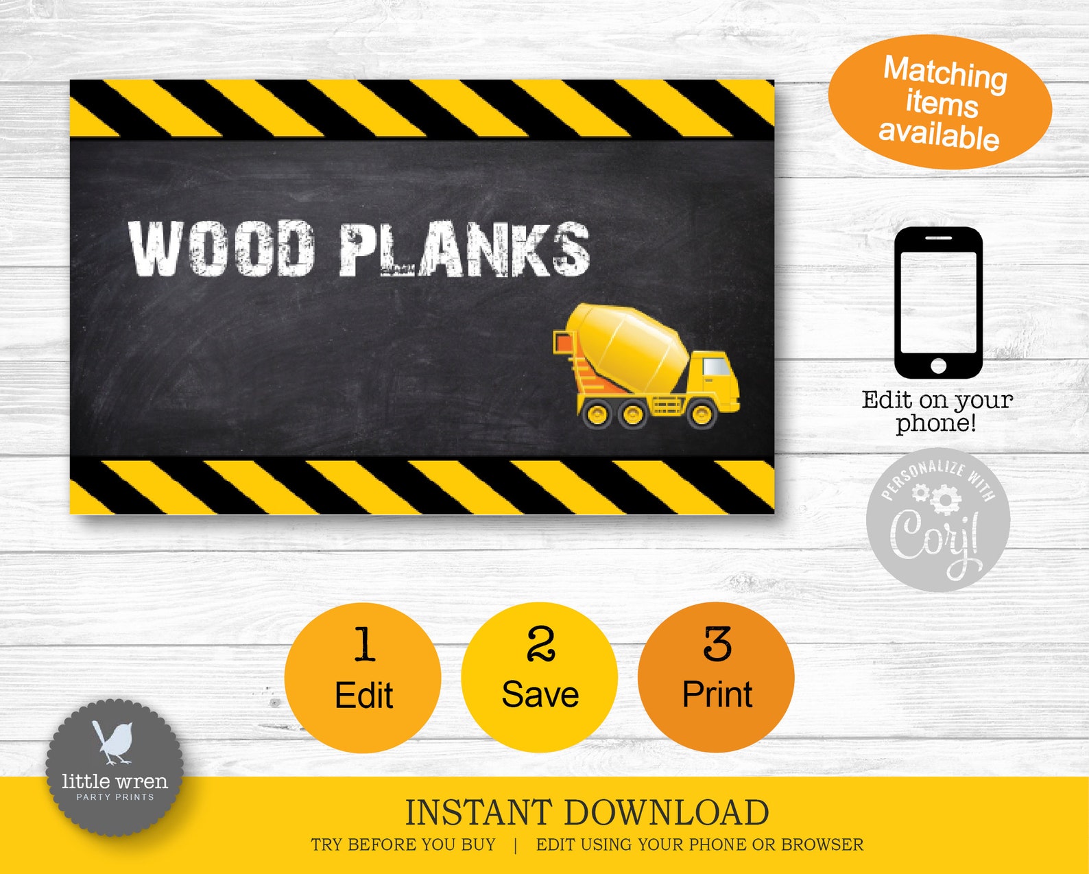 Construction Party Food Labels, INSTANT DOWNLOAD, Food Tags, Printable ...
