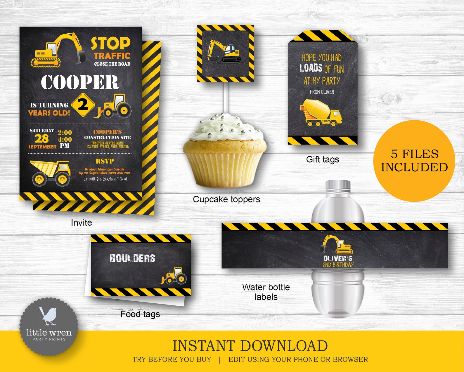 Construction Party Food Labels, INSTANT DOWNLOAD, Food Tags, Printable ...