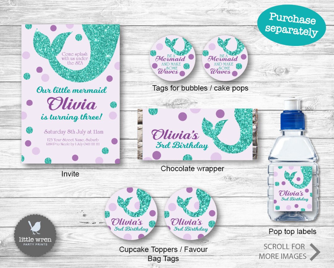 Mermaid Party Decorations, Mermaid Party Printables, Drink Bottle ...