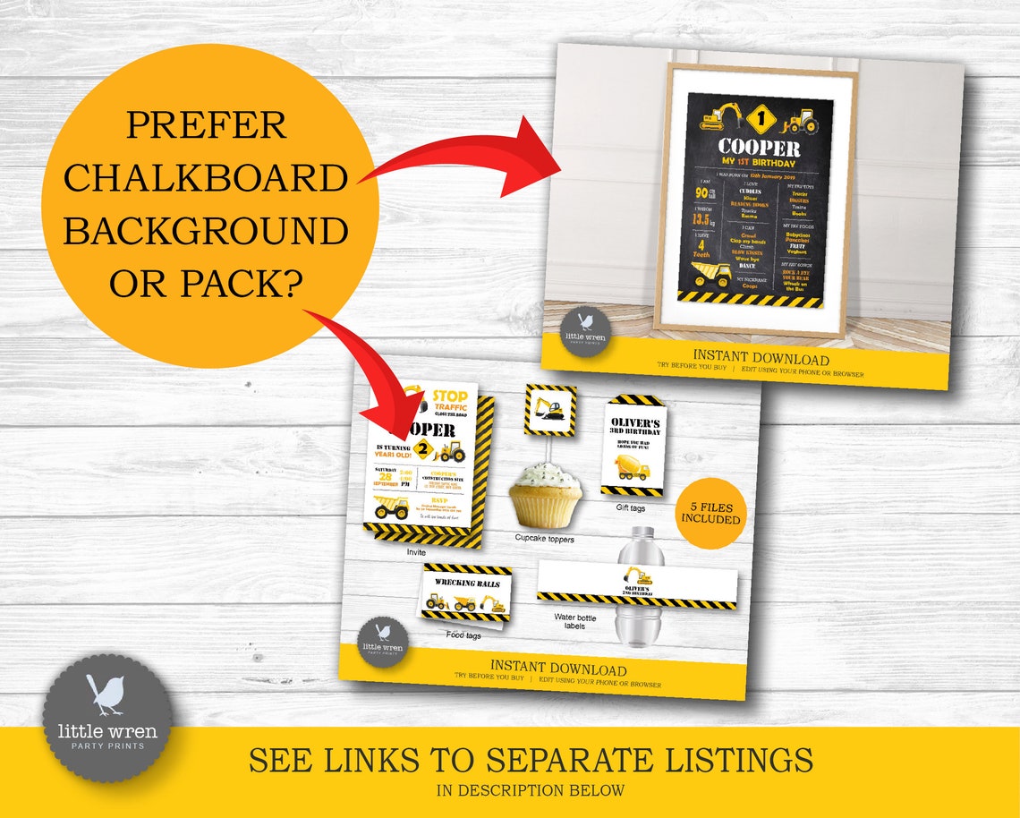 Instant Download Construction Party Sign caution | Etsy