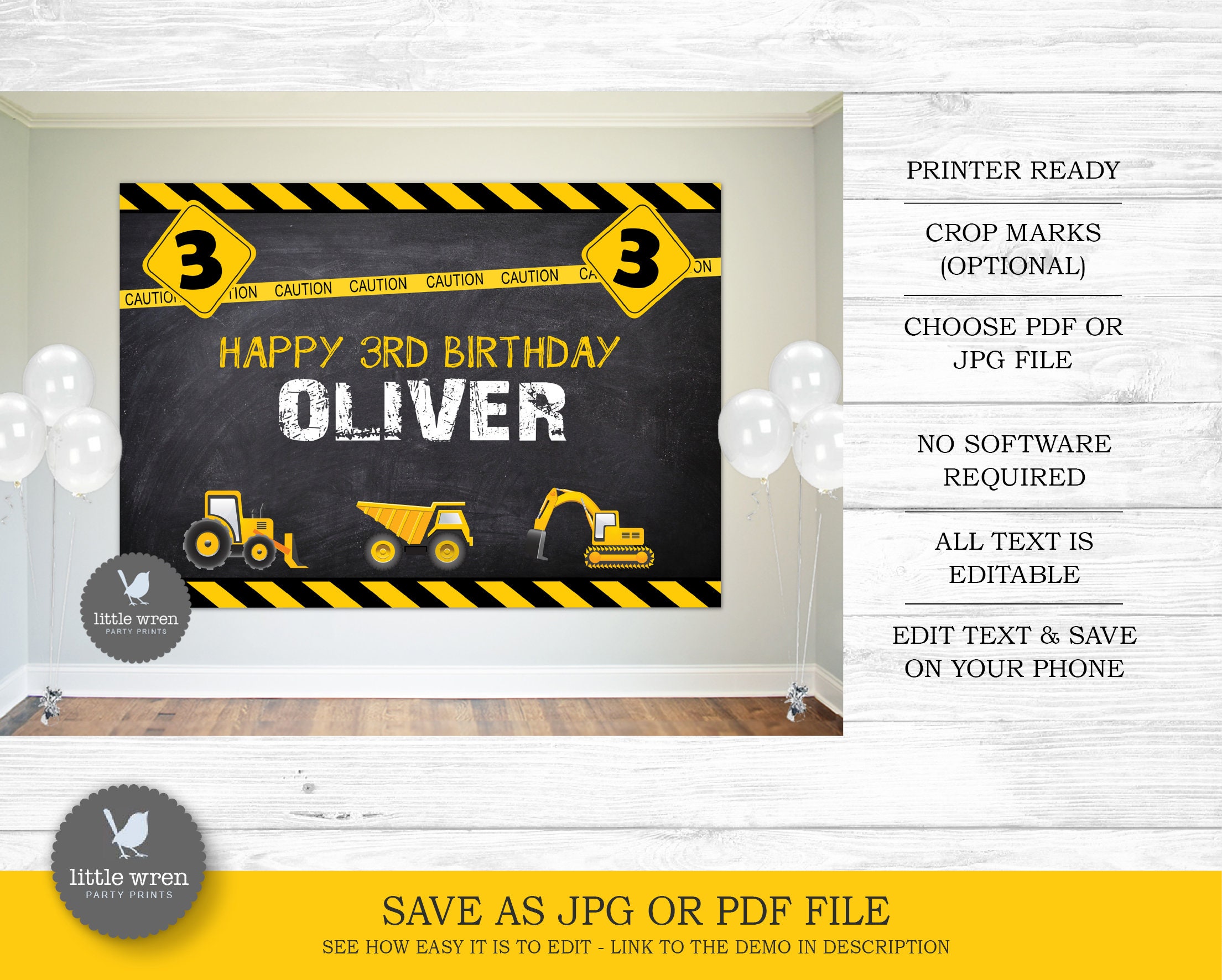 Construction Backdrop, INSTANT DOWNLOAD, Banner, Poster, Construction ...
