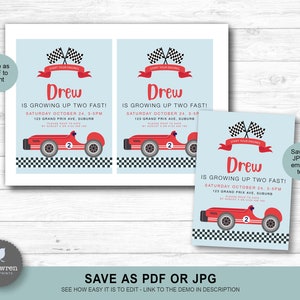 Racing Car Invitation, INSTANT DOWNLOAD, Vintage Car Invite, Roadster ...