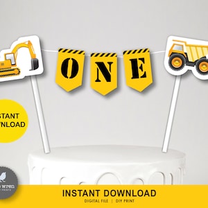 Construction Cake Topper, INSTANT DOWNLOAD, Cake Bunting, Cake Sign ...