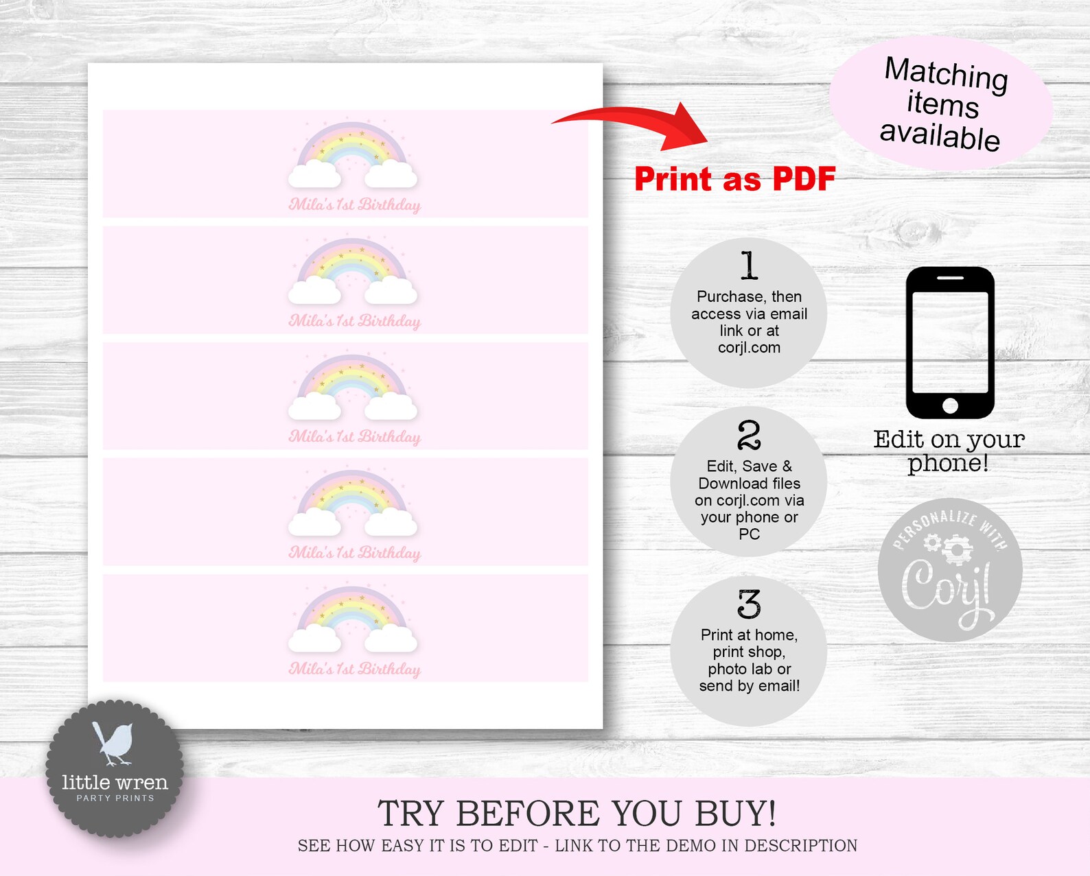Rainbow Water Bottle Labels, INSTANT DOWNLOAD, Pastel Rainbow, Birthday ...