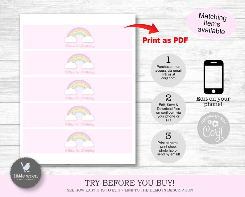 Rainbow Water Bottle Labels INSTANT DOWNLOAD Pastel Rainbow - Etsy