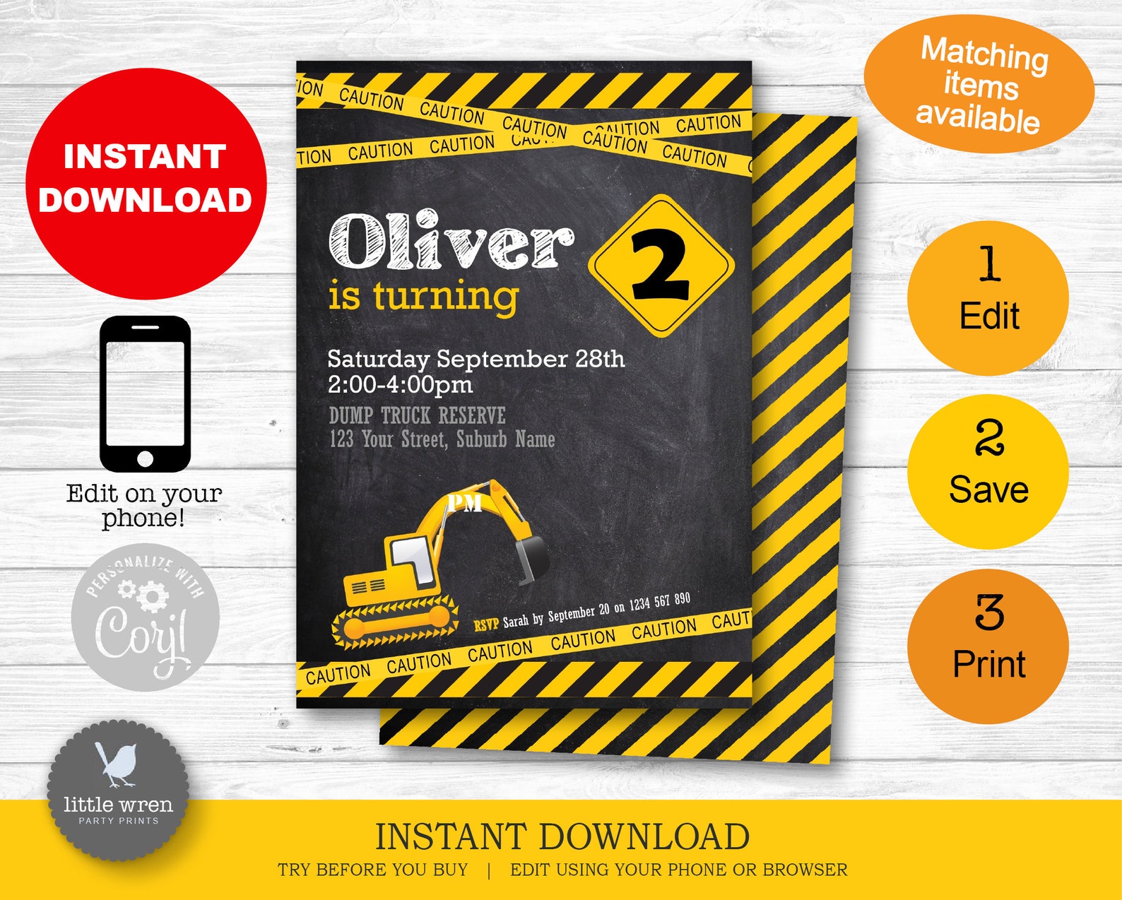 Construction Invitation INSTANT DOWNLOAD Construction | Etsy