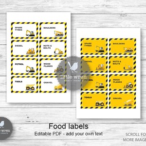Instant Download, Construction Party Food Labels, Construction Food ...