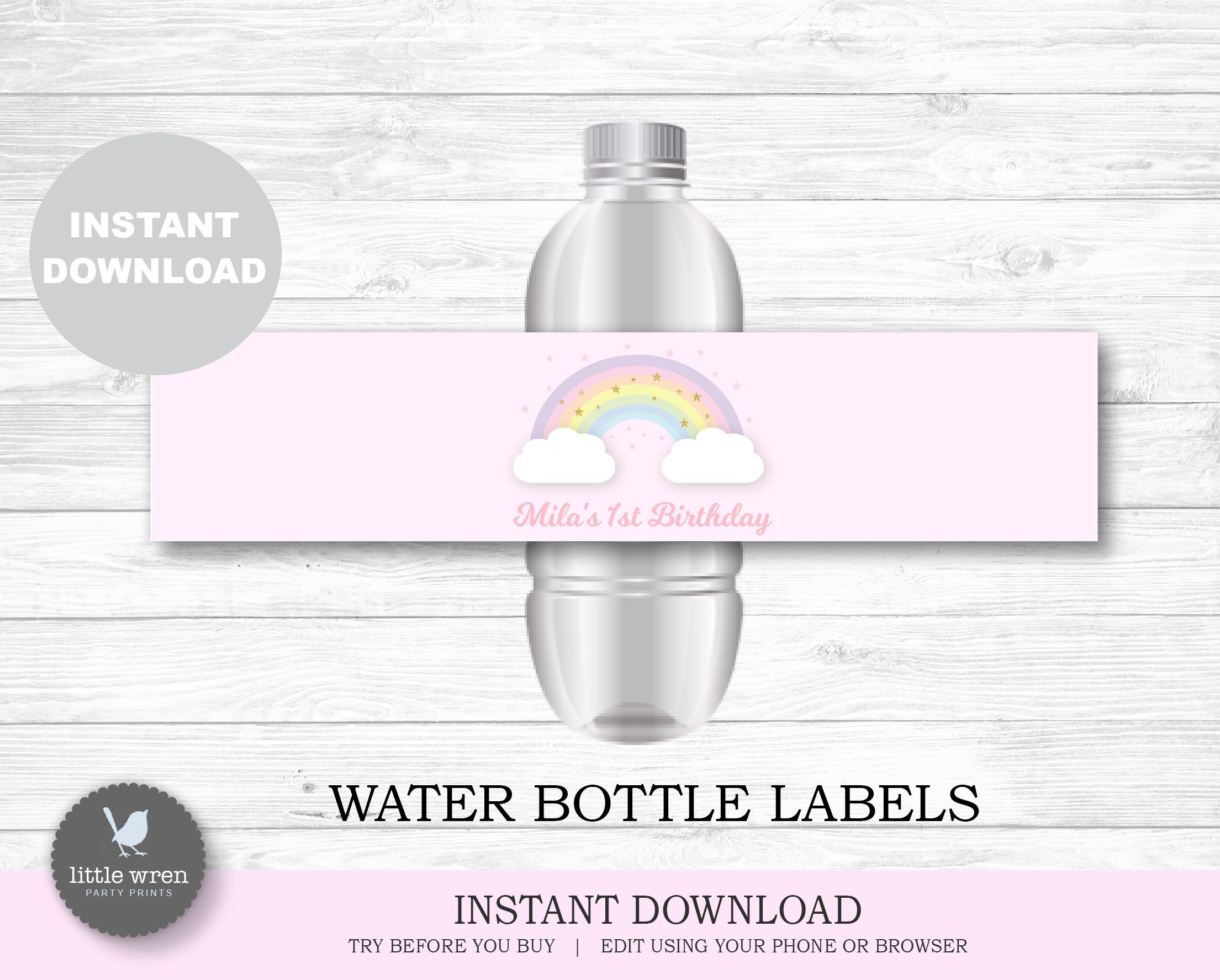 Rainbow Water Bottle Labels, INSTANT DOWNLOAD, Pastel Rainbow, Birthday ...