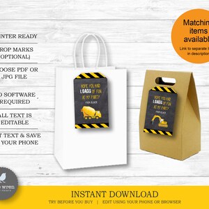 Construction Party Gift Tags, INSTANT DOWNLOADS, Construction Birthday ...