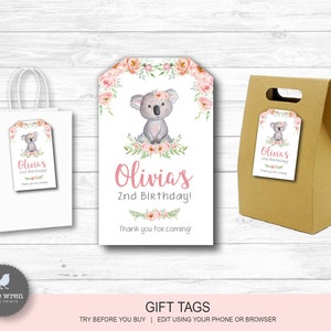 Koala Birthday Party Decorations, Australian Animal, Gift Tags, Thank ...
