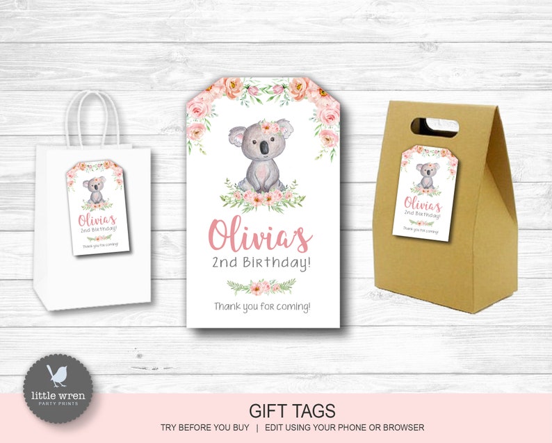 Koala Birthday Party Decorations, Australian Animal, Gift Tags, Thank ...