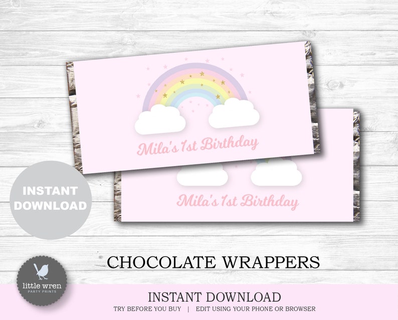 Rainbow Chocolate Wrapper, INSTANT DOWNLOAD, Pastel Rainbow, Birthday ...