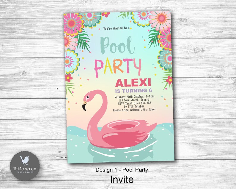 Flamingo Party Invitation, Pool Party, Birthday Invite, Hawaiian, First ...