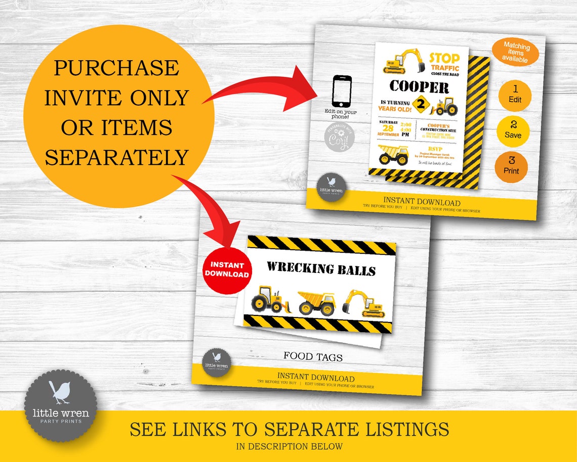 Construction Party Food Labels, INSTANT DOWNLOAD, Food Tags, Printable ...