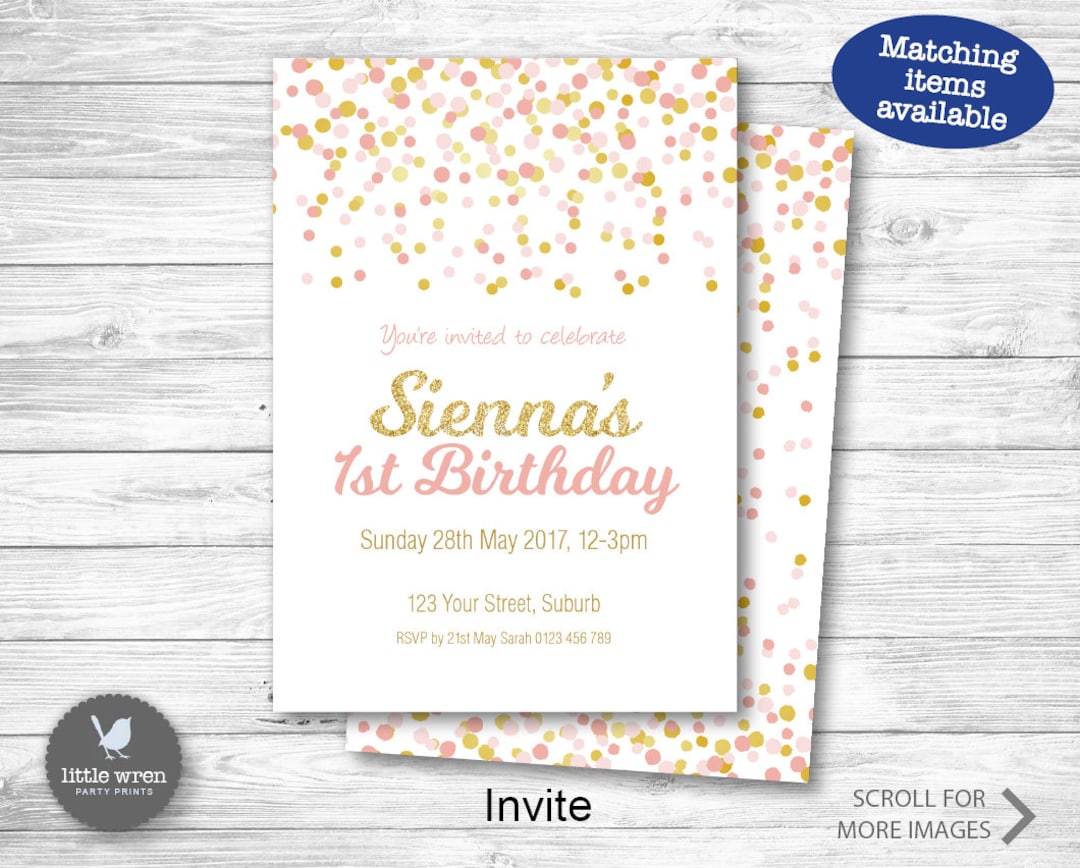 Confetti Party Invitation, Pink Confetti Invitation, Pink Gold Invite ...