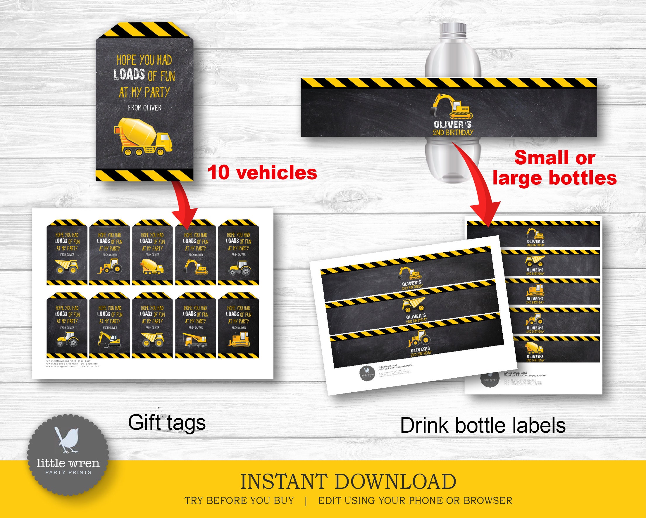 Construction Party Food Labels, INSTANT DOWNLOAD, Food Tags, Printable ...
