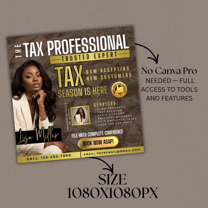 Editable Tax Season Flyer Canva Template, Tax Professional Services ...