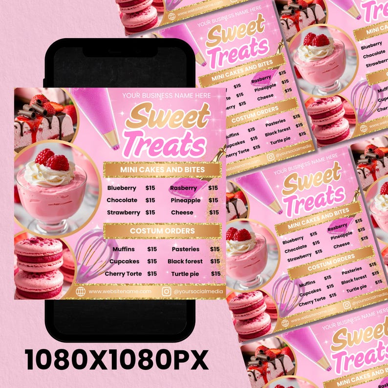 Sweet Treats Bakery Flyer Template, Editable Canva Design, Mini Cakes ...