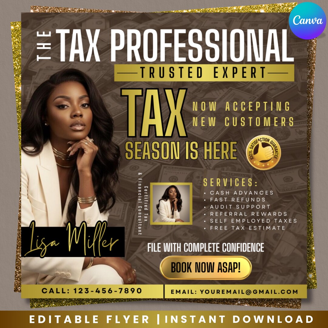 Editable Tax Season Flyer Canva Template, Tax Professional Services ...