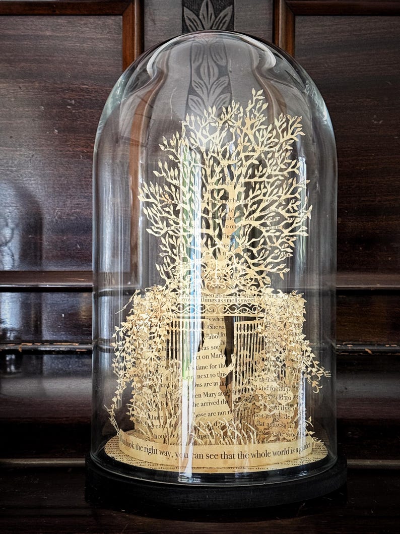 The Secret Garden Quote Tree Paper Art Diorama in Larger Glass Dome - Etsy