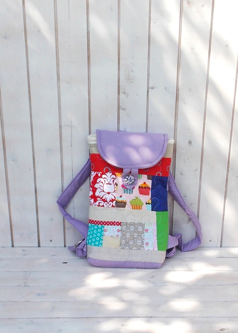 Pink Beige Teal Blue Patchwork Backpack, Children Bag, Mini Backpack ...