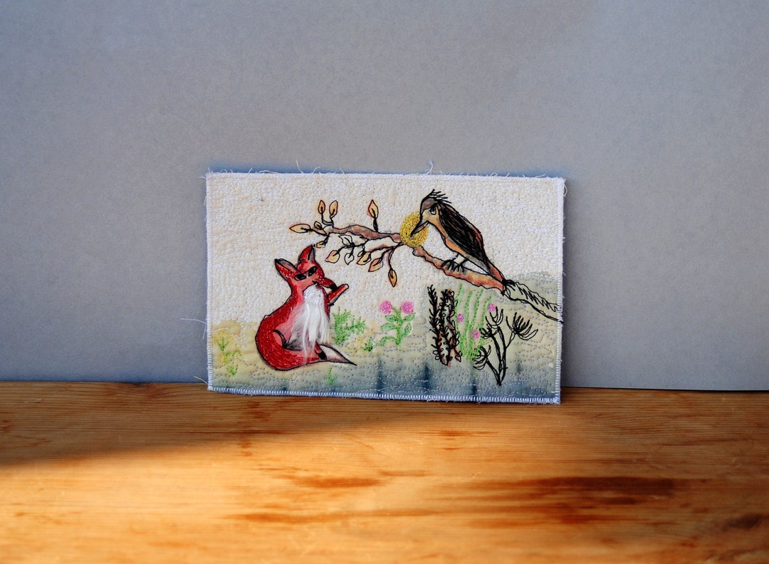Fox Fiber Art Fabric Collage, Nature Fiber Art, Fiber Postcard ...