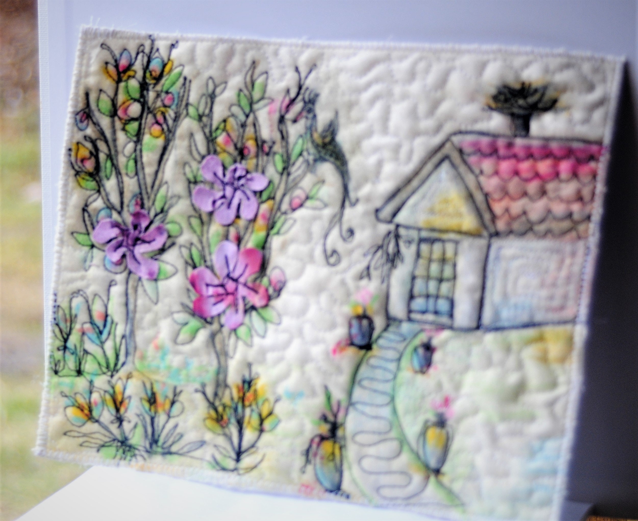 Flowery Still Life- Wall Art Quilt, Small Wall Hanging, Landscape Fiber ...