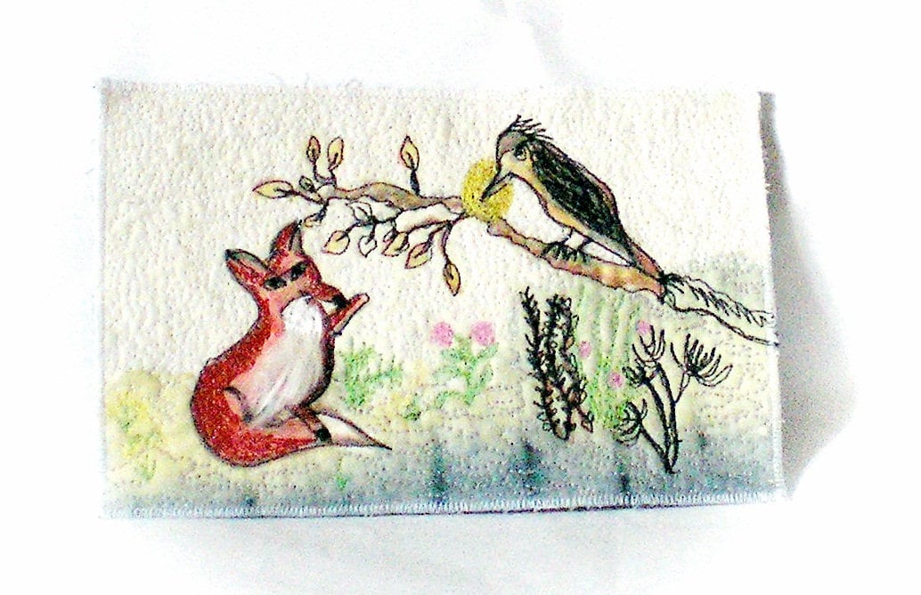 Fox Fiber Art Fabric Collage, Nature Fiber Art, Fiber Postcard ...
