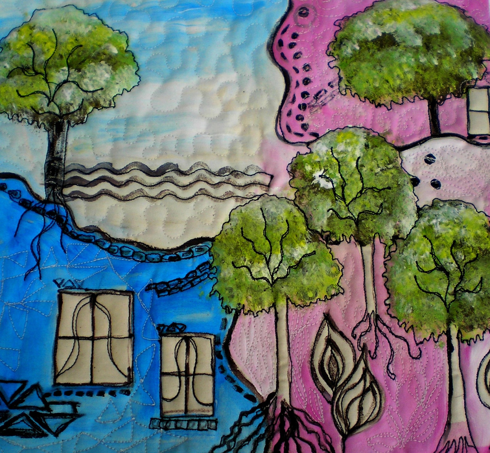 Landscape Fiber Art, Contemporary Art Quilt- Mini Art Quilt, Art Quilt ...