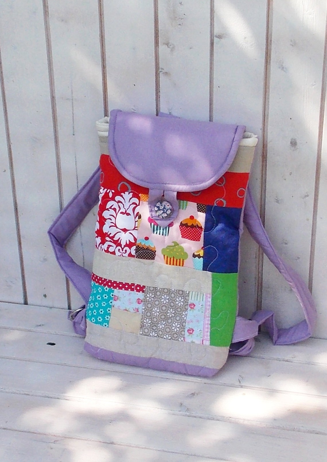 Pink Beige Teal Blue Patchwork Backpack, Children Bag, Mini Backpack ...