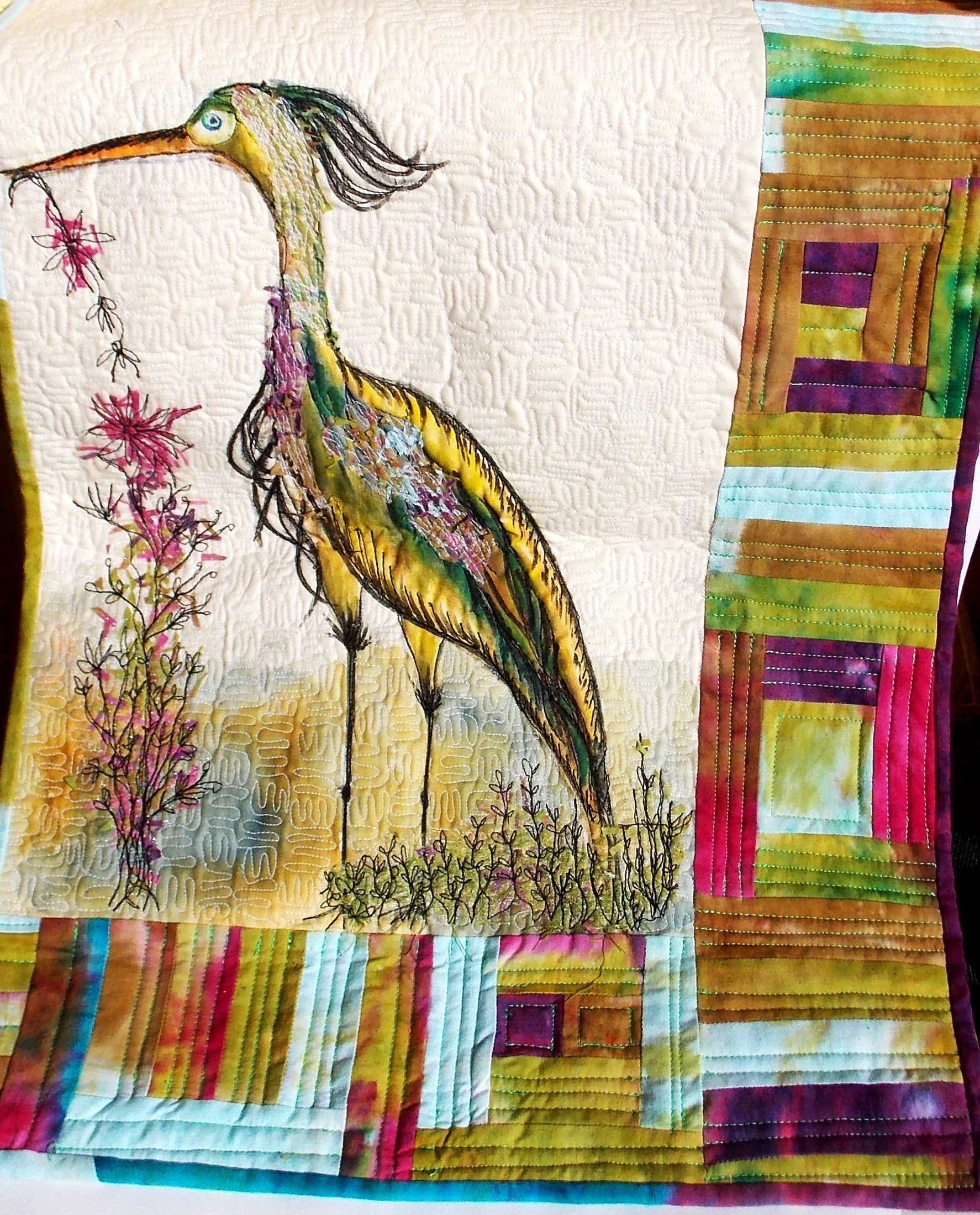 Heron Landscape Fiber Art Quilt, New Home Decor, Neutral Fiber Art, Art ...