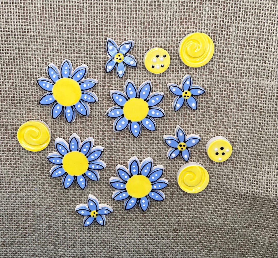 Handmade Bright Blue and Yellow Flowers - Etsy