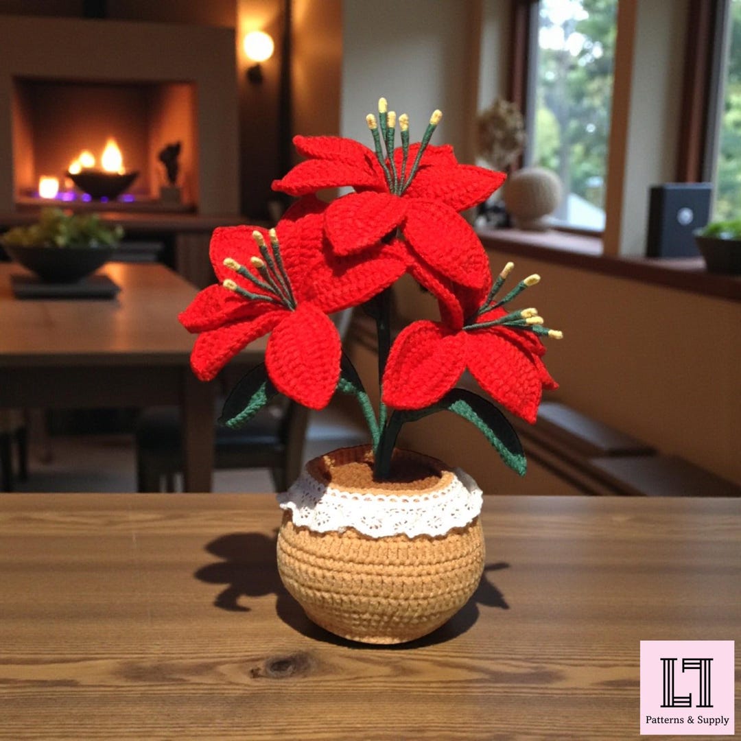 Crochet Pattern for Poinsettia Flowers in Pot: PDF File Download - Etsy