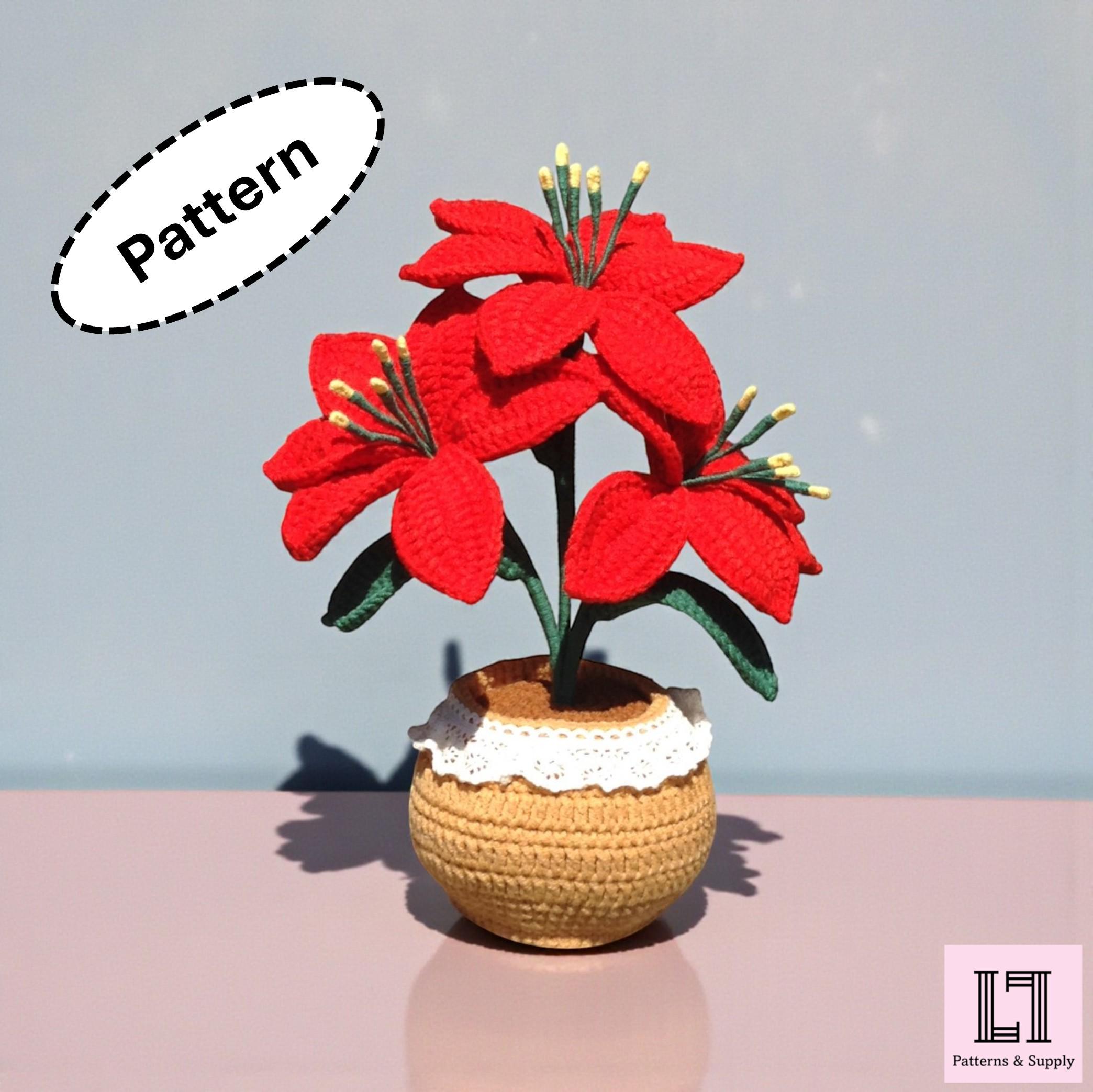 Crochet Pattern for Poinsettia Flowers in Pot: PDF File Download - Etsy