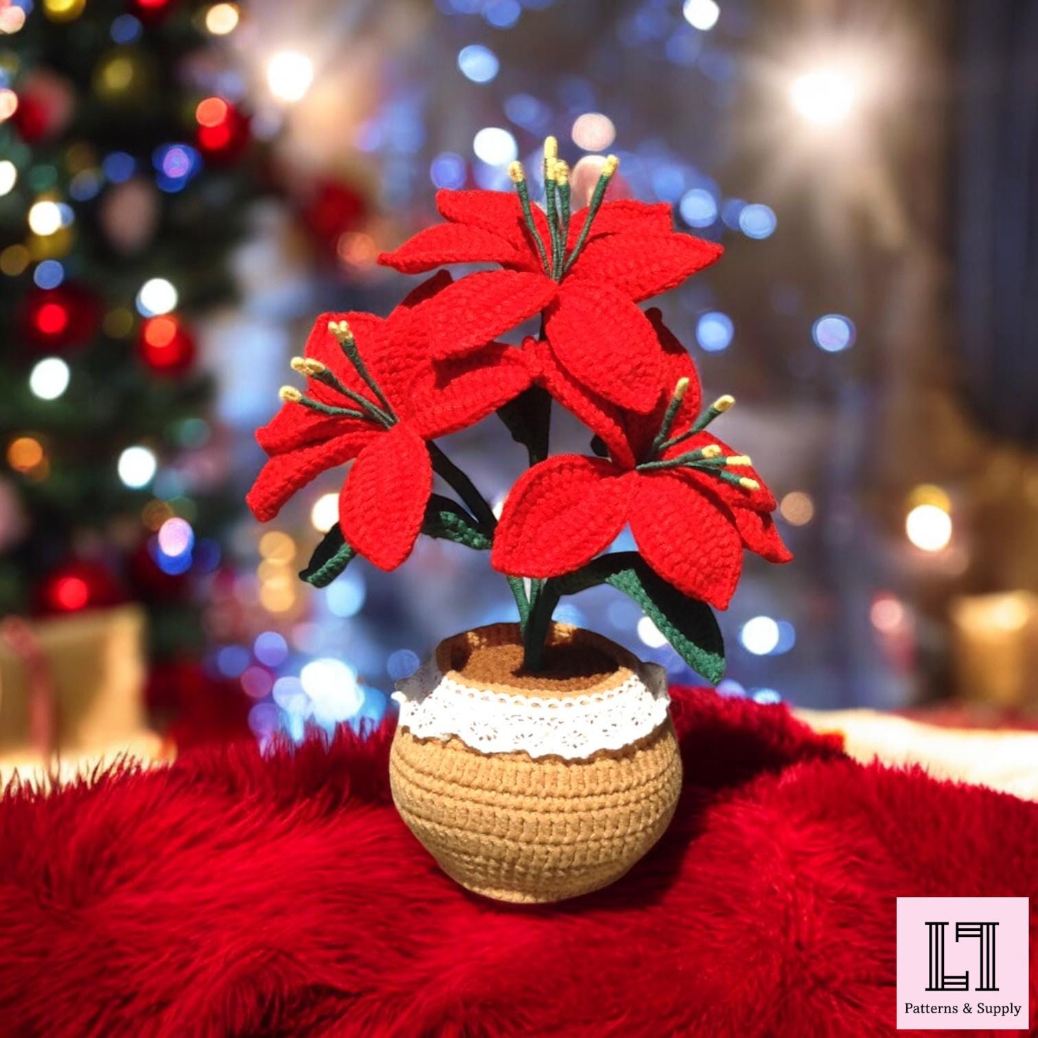 Crochet Pattern for Poinsettia Flowers in Pot: PDF File Download - Etsy