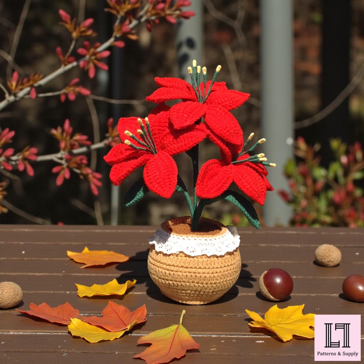 Crochet Pattern for Poinsettia Flowers in Pot: PDF File Download - Etsy