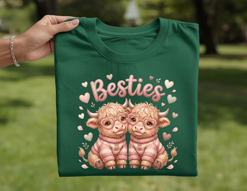 Besties Highland Cow PNG – Cute Valentine Friends Cow Design, Pink ...