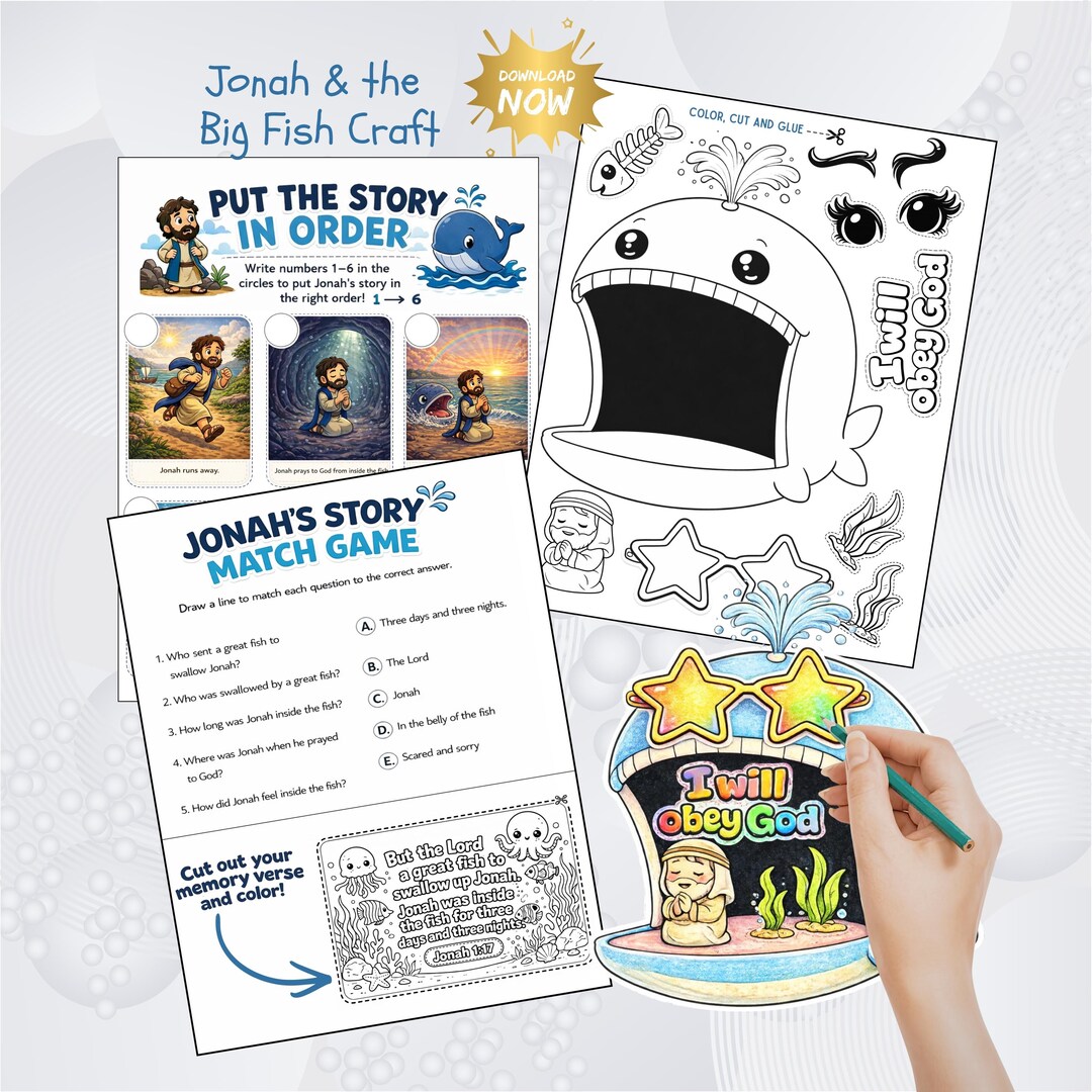 The Story of Jonah and the Whale Bible Story Craft Bible Lesson Bundle ...