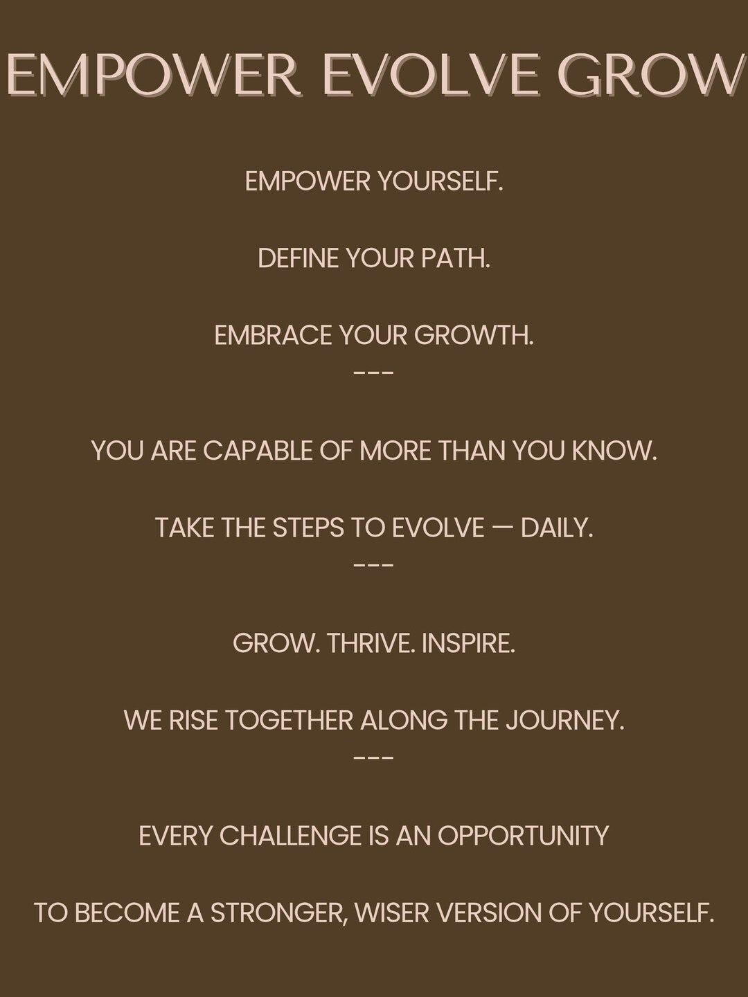 Bold Empowerment Wall Art | Empower Evolve Grow Poster | Motivational ...