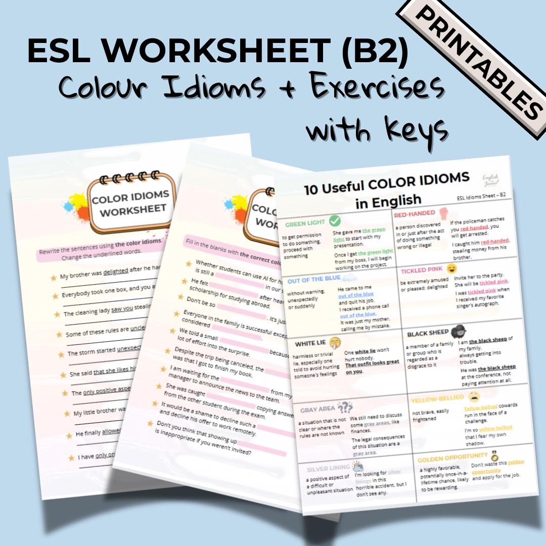 Colour Idioms ESL Worksheet Printable Teaching Materials Teachers ...