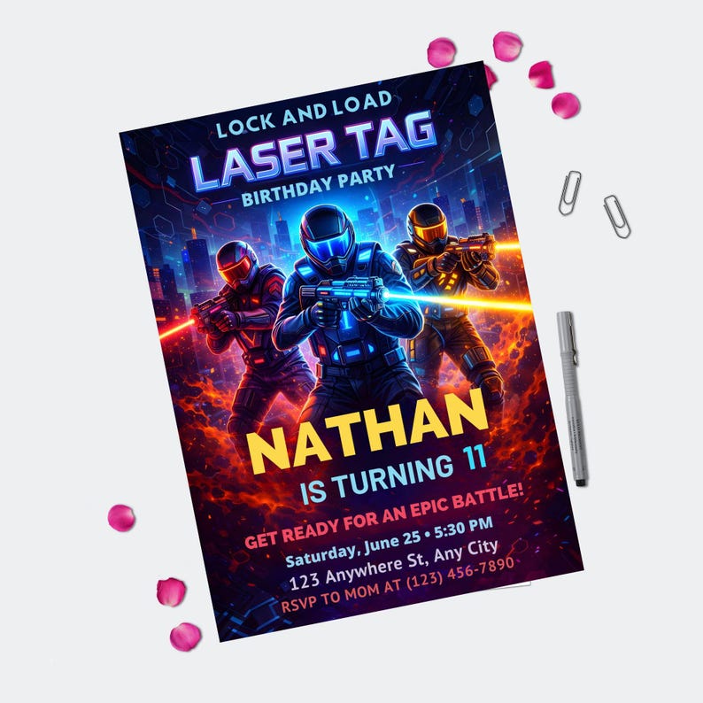 Editable Neon Laser Tag Birthday Invitation Template, Neon Laser Tag ...